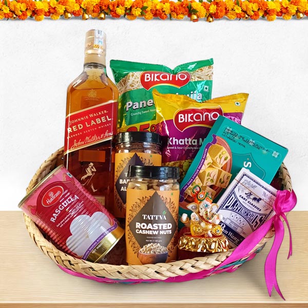 Red Label Whisky Gift Set with Snacks & Ganesh Statue - Flowers to ...